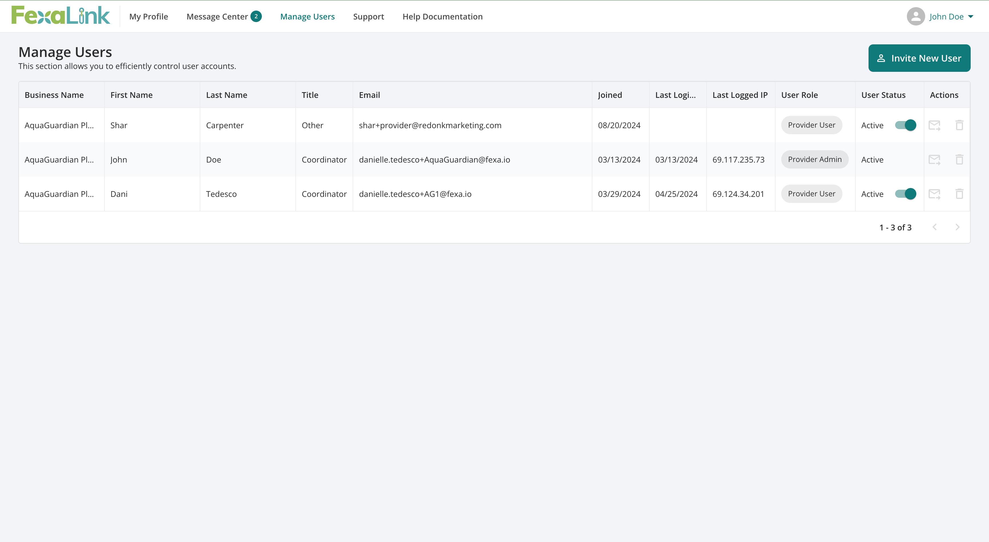 Manage Users – Fexa Link